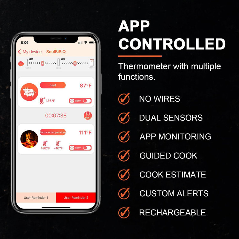 Our M2 Digital Wireless Meat Thermometer Bluetooth Instant Read 500 ft & Reviews | Wayfair